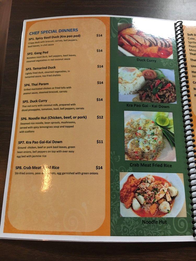 Menu at Rassame's Thai Quisine restaurant, Greensburg