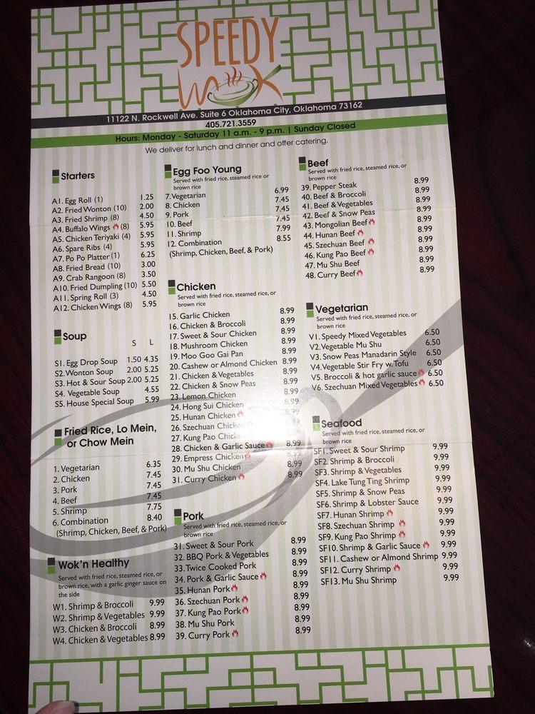 Menu at Speedy Wok restaurant, Oklahoma City