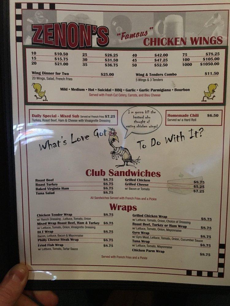 Menu at Zenon's pub & bar, Kingston