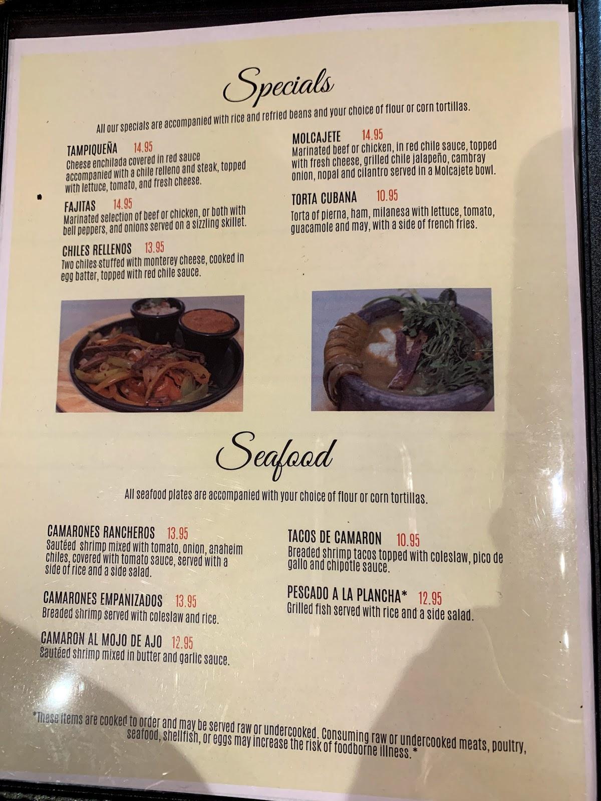 Carta de El Sabroso Restaurant, Rio Rico