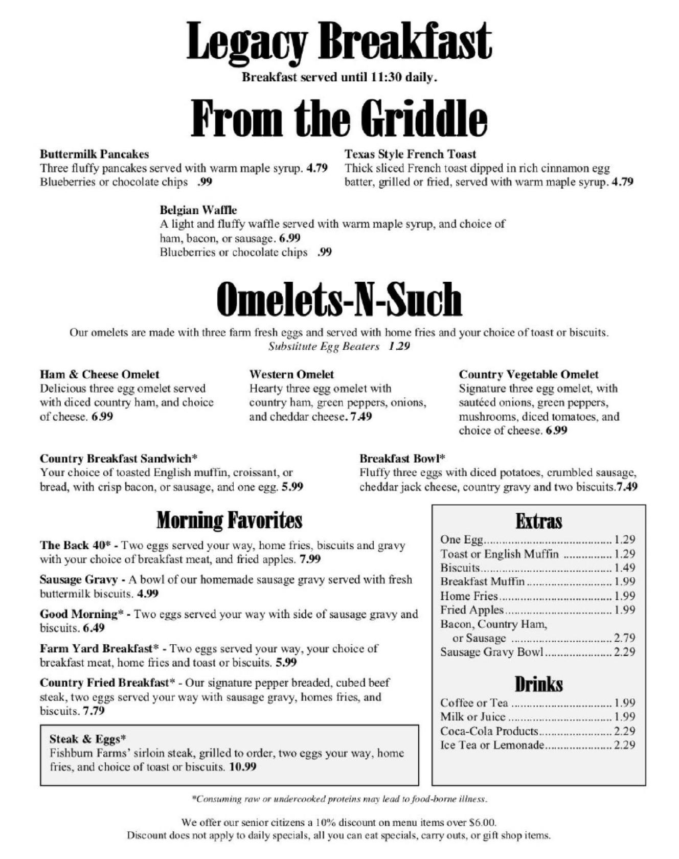 Menu at Legacy Restaurant & Bar, Marengo, 618 State Rte 61