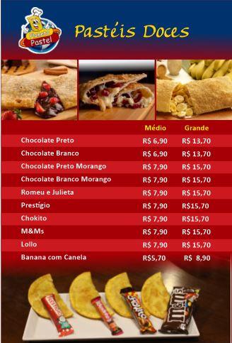 Menu at Planeta Pastel restaurant, Cidreira