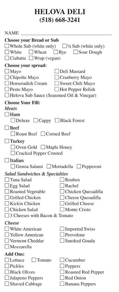 Menu at Ray’s Helova Deli restaurant, Lake George
