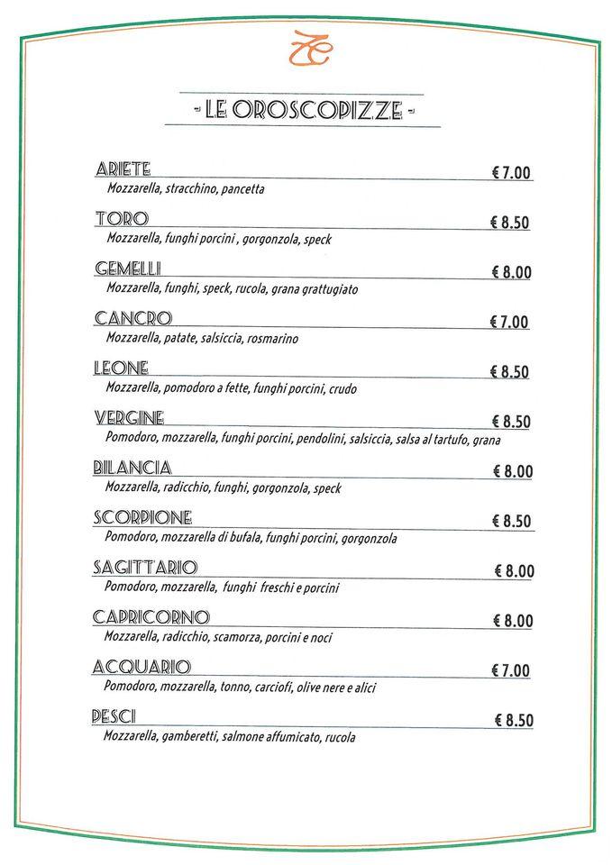 Menu da Ristorante Pizzeria Zia Emilia, Porto Recanati