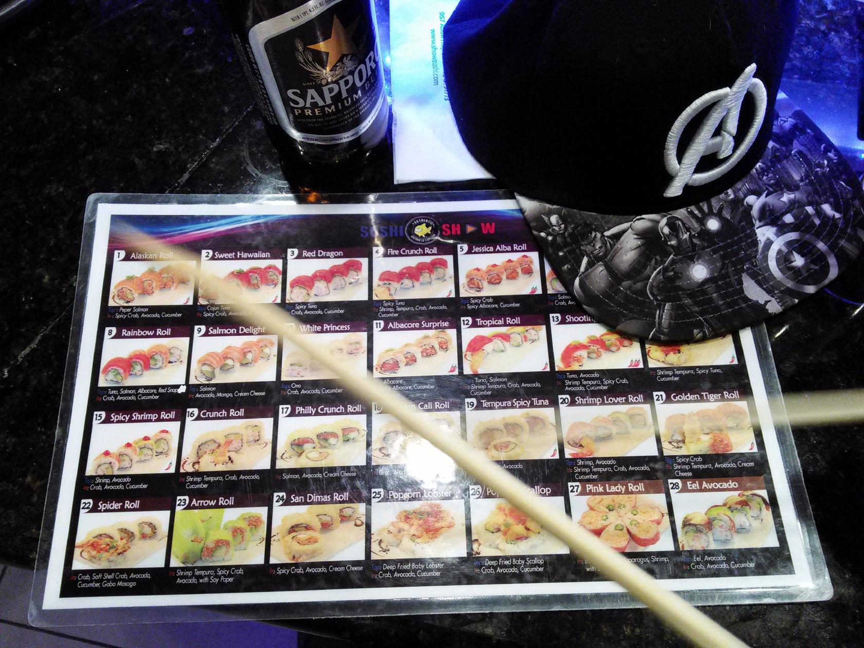 Menu at Show Sushi restaurant, San Dimas