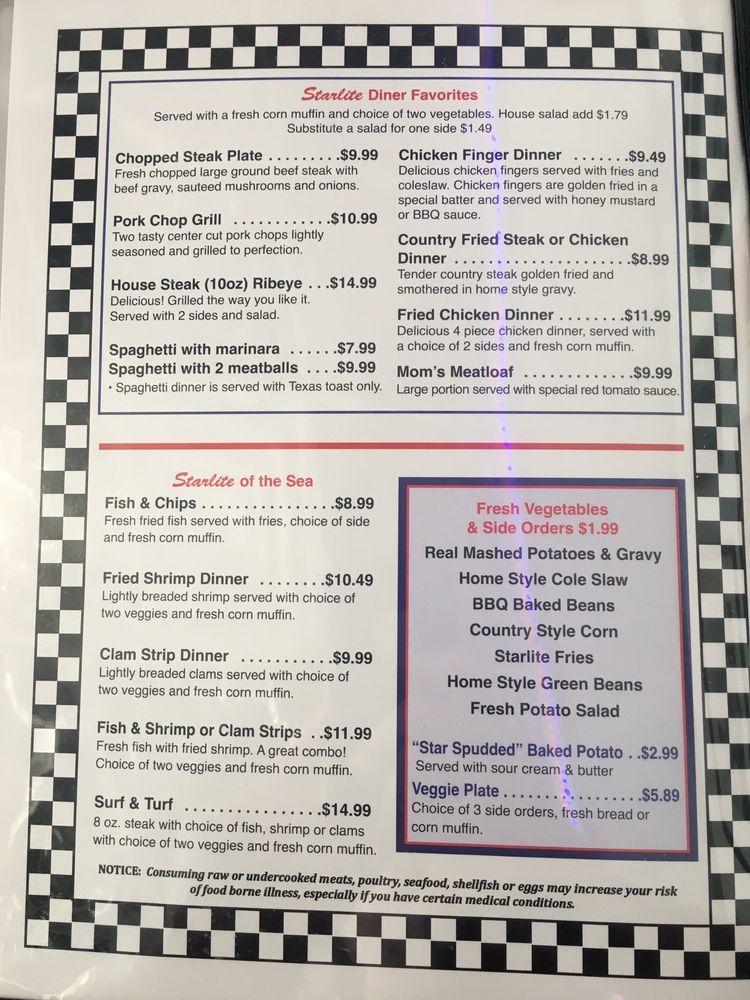 Menu at Starlite Diner restaurant, Daytona Beach