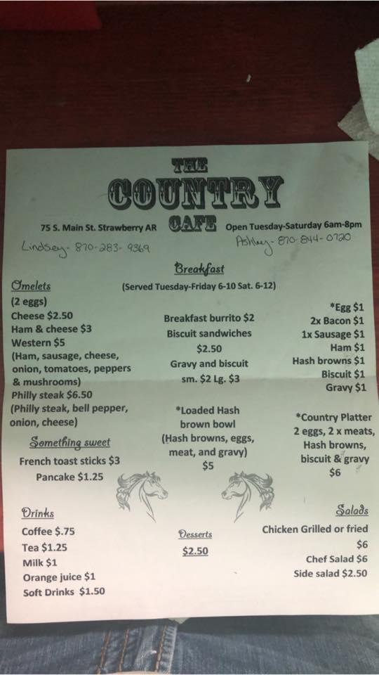 Menu at The Country Cafe, Strawberry