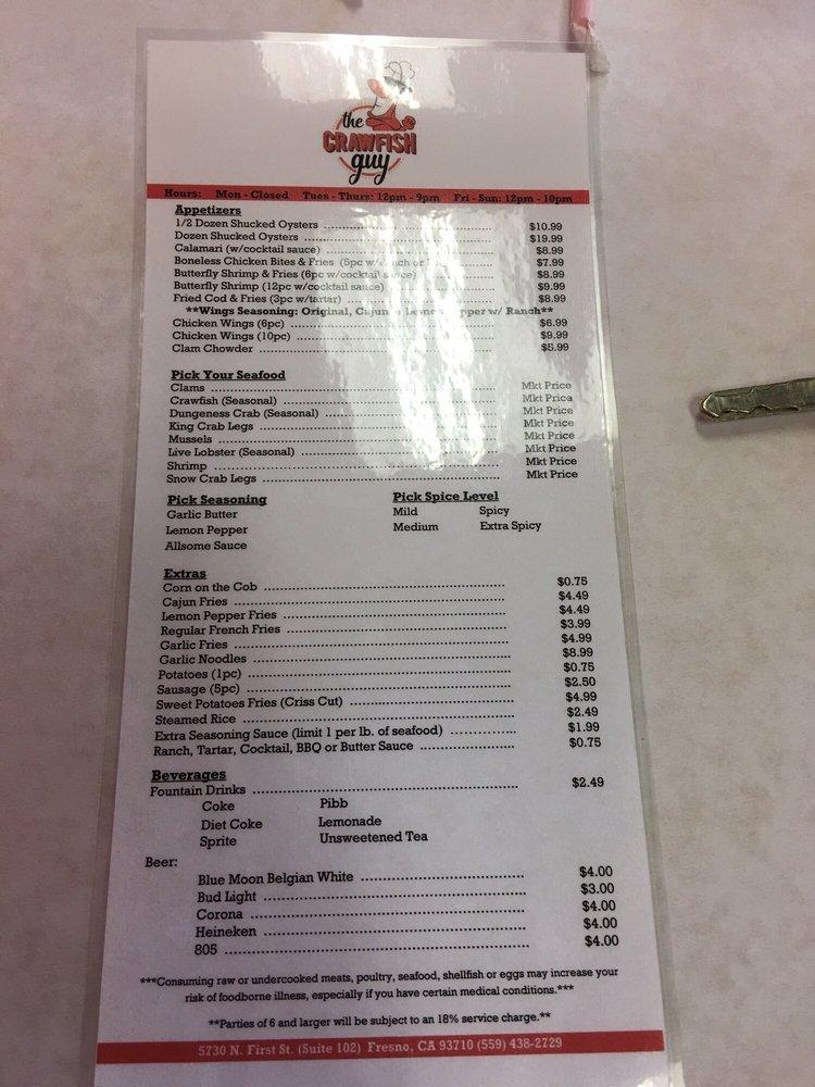 Menu at The Crawfish Guy restaurant, Fresno