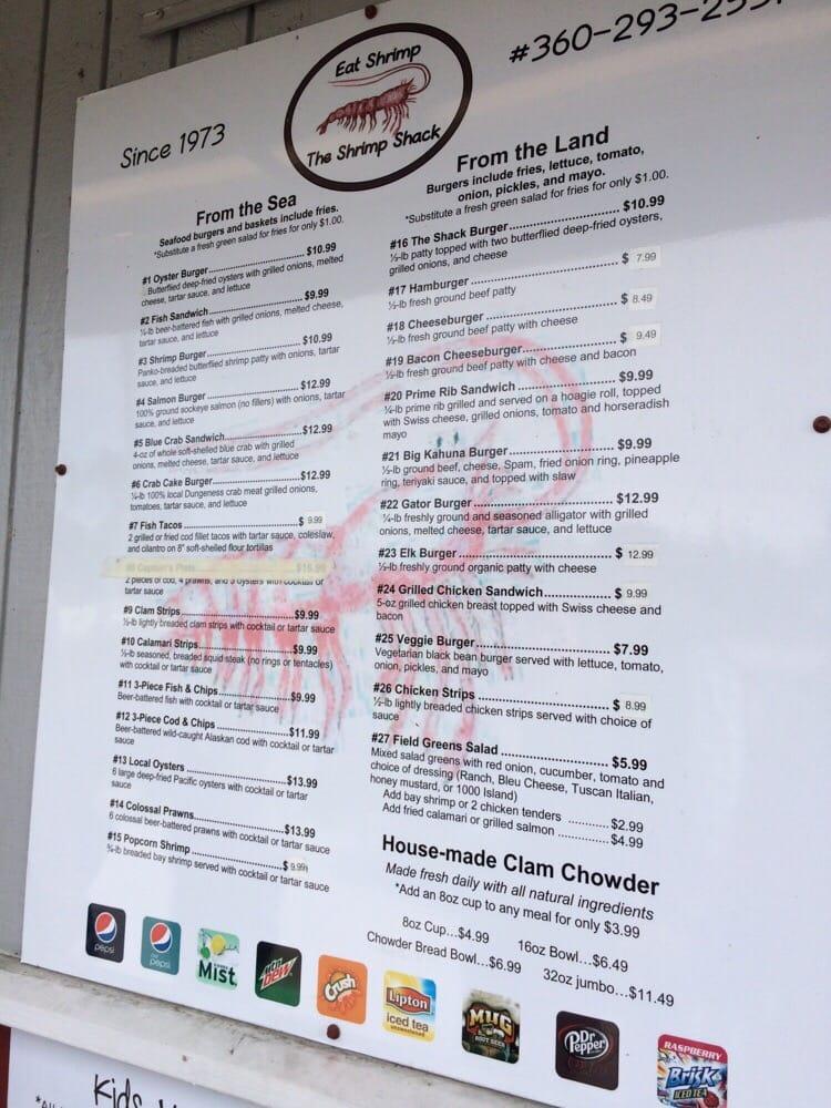 Menu at The Shrimp Shack restaurant, Anacortes