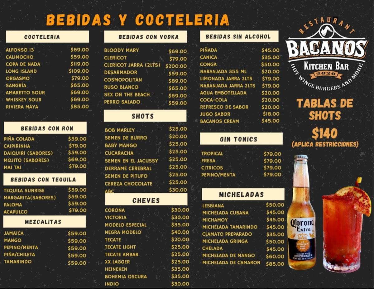 Menu at Bacanos Kitchen Bar, Zihuatanejo
