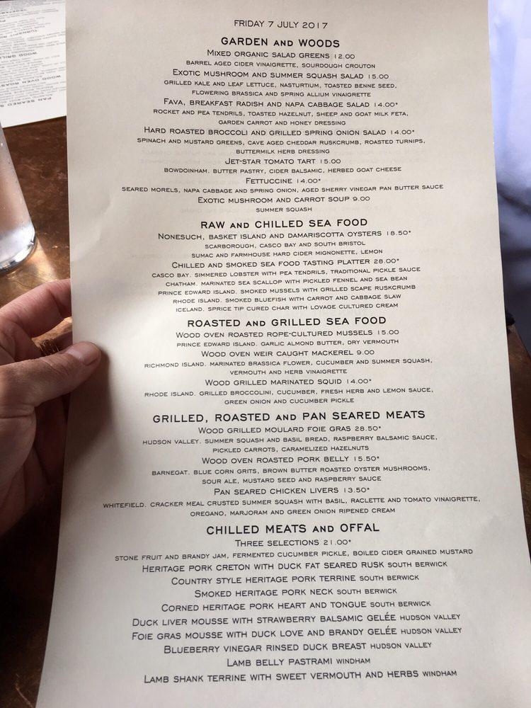 Menu at Fore Street Restaurant, Portland
