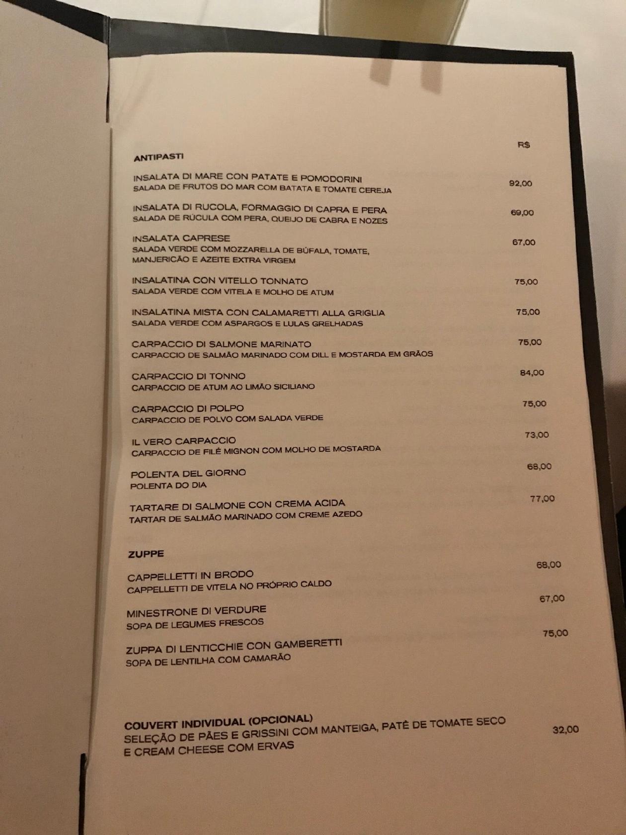 Menu em Gero restaurante, São Paulo, Rua Haddock Lobo