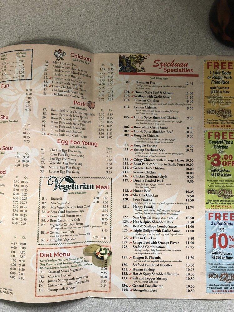 Menu at Golden Dragon restaurant, Bear, 440 Eden Cir