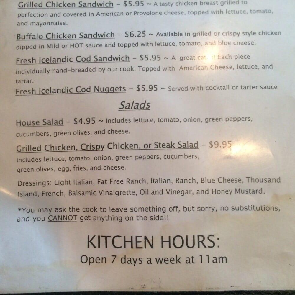 Menu at Hard Times restaurant, Wellsburg