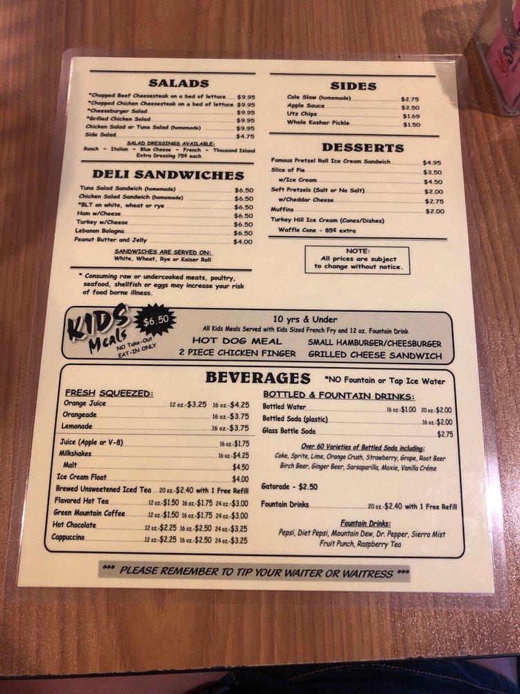 Menu at Hunt's Battlefield Fries cafe, Gettysburg