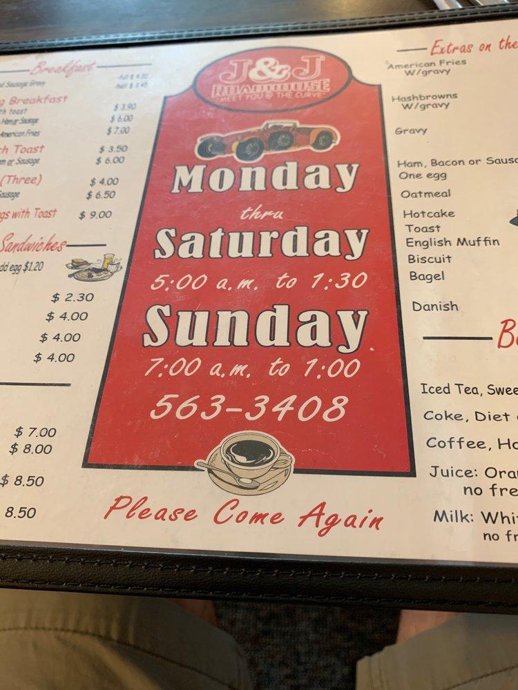 Menu at J & J Road House restaurant, Brookston