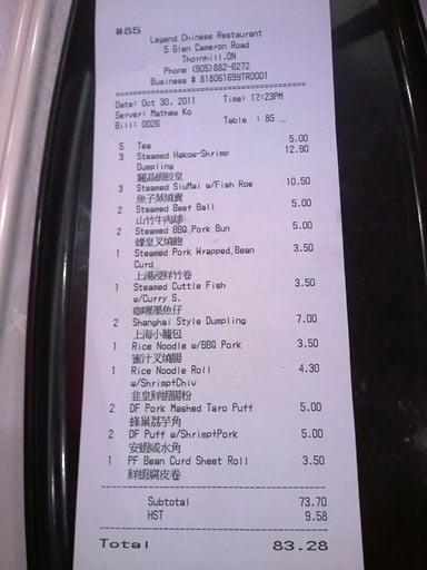 Menu at Legend Chinese Restaurant, Richmond Hill, 5 Glen Cameron Rd