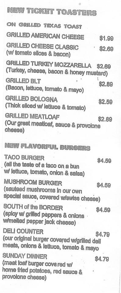 Menu at Meal Ticket restaurant, Akron