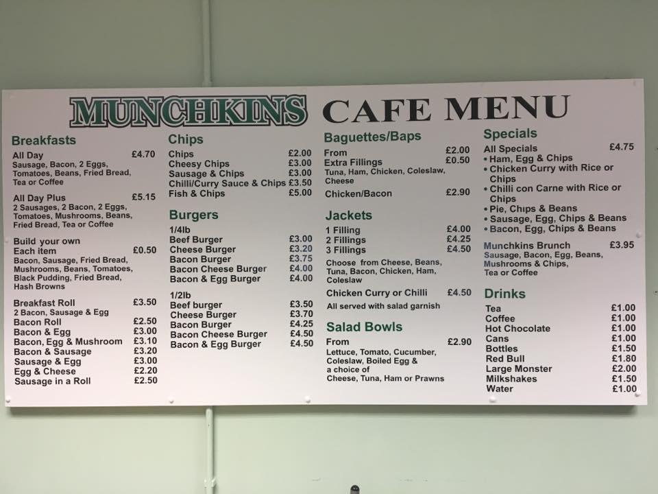 Menu at Munchkins Cafe & Takeaway, Bridgwater, B Cartwright Mill ...