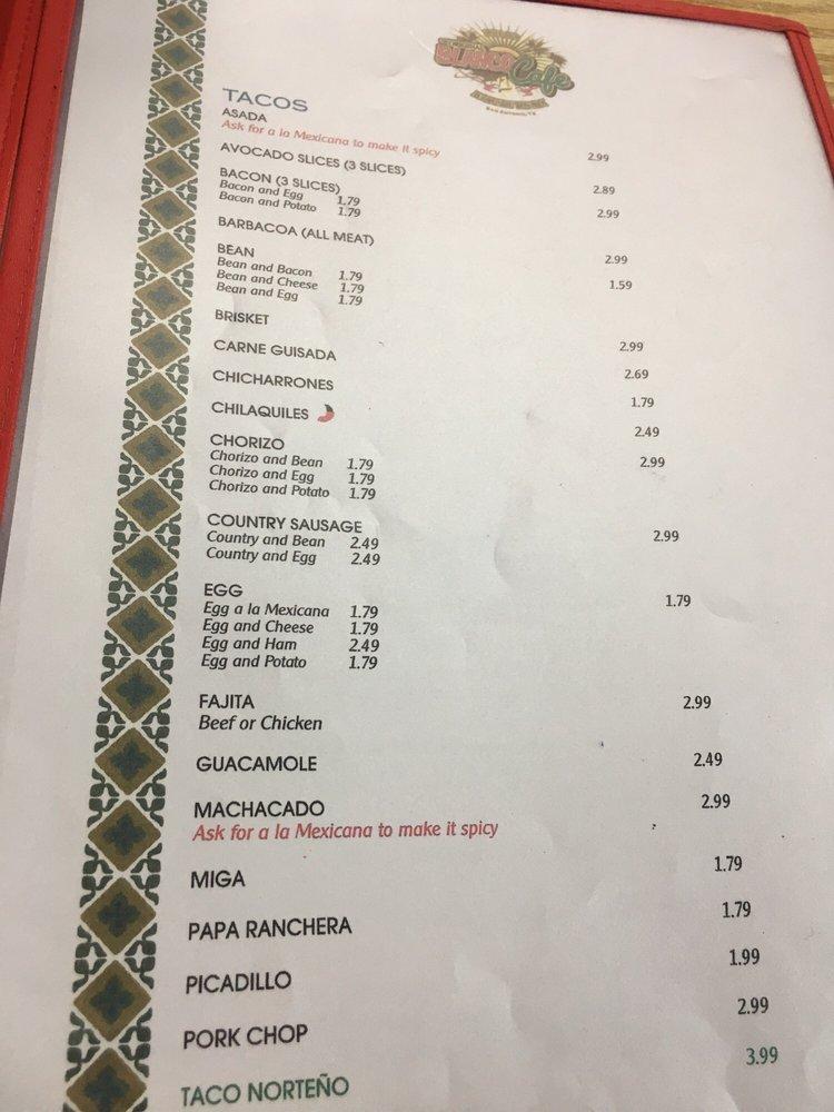 Menu at Original Blanco Cafe, San Antonio, Fredericksburg Rd