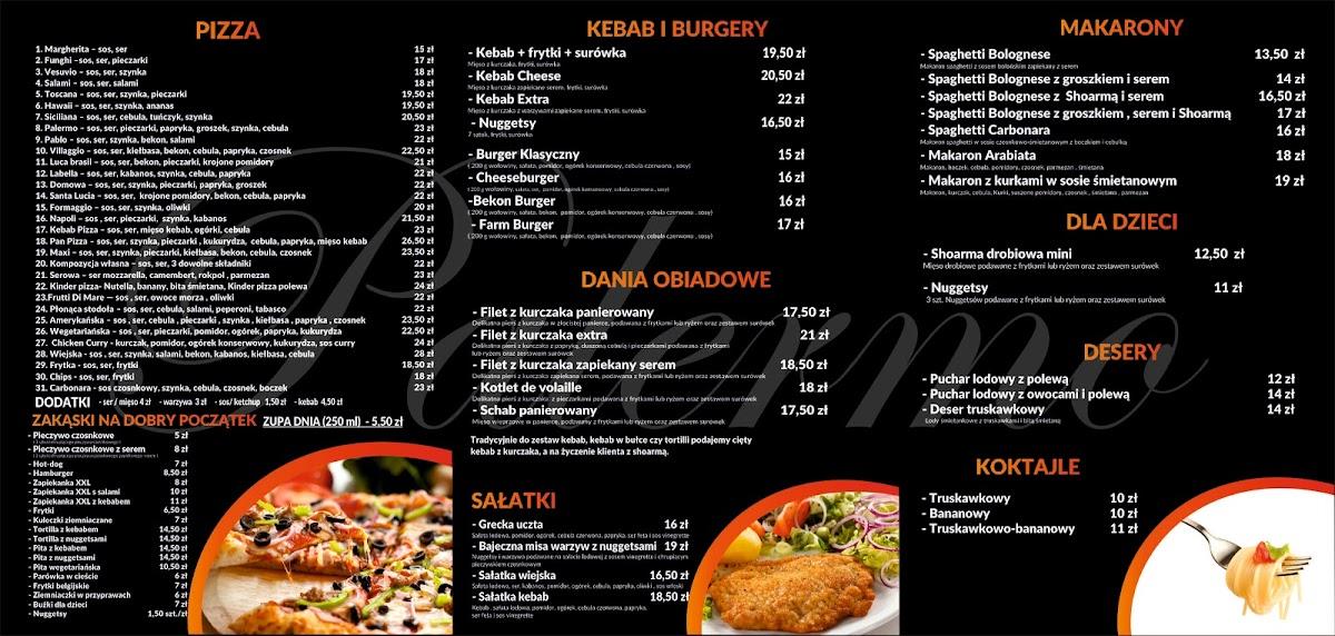 Menu at Palermo restaurant, Pogorzela