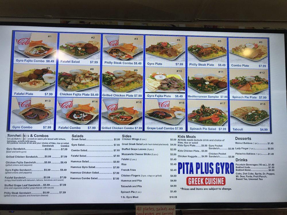 Menu at Pita Plus Gyros restaurant, Columbia