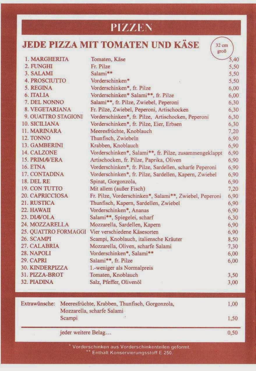 Speisekarte von Pizza Calabria, Wolnzach