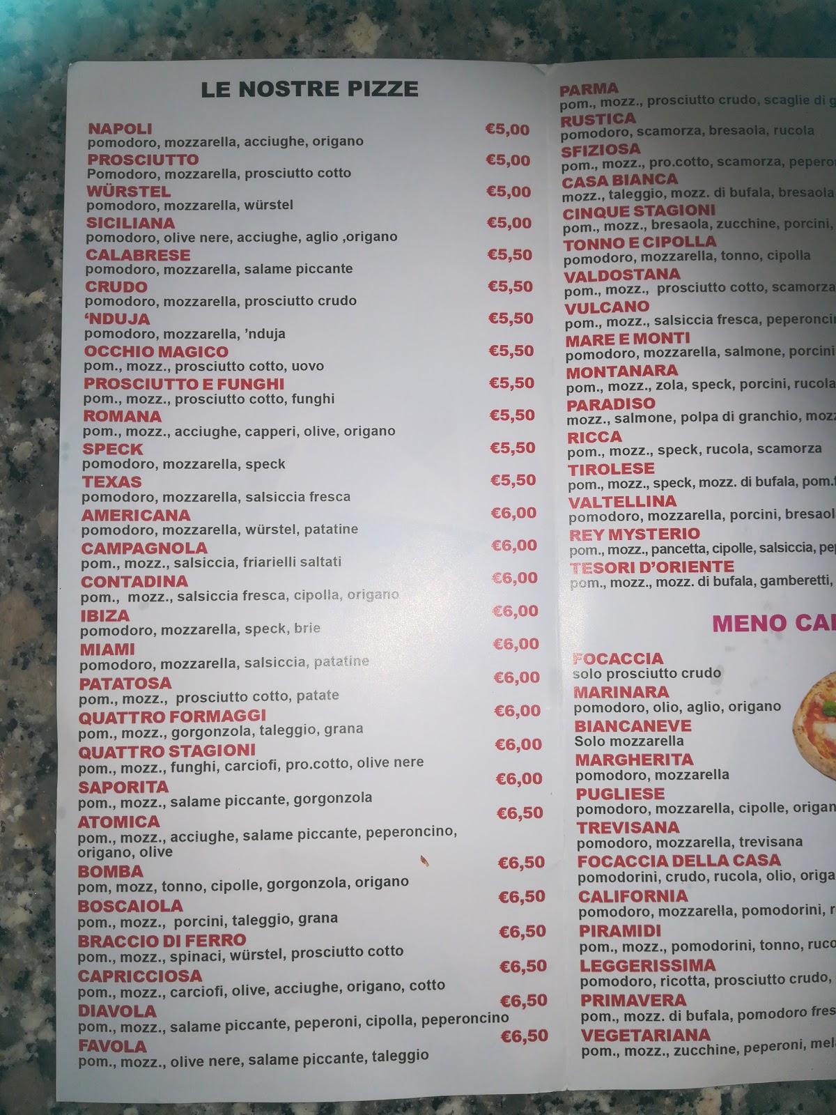 Menu da Pizzeria La Favola, Merate