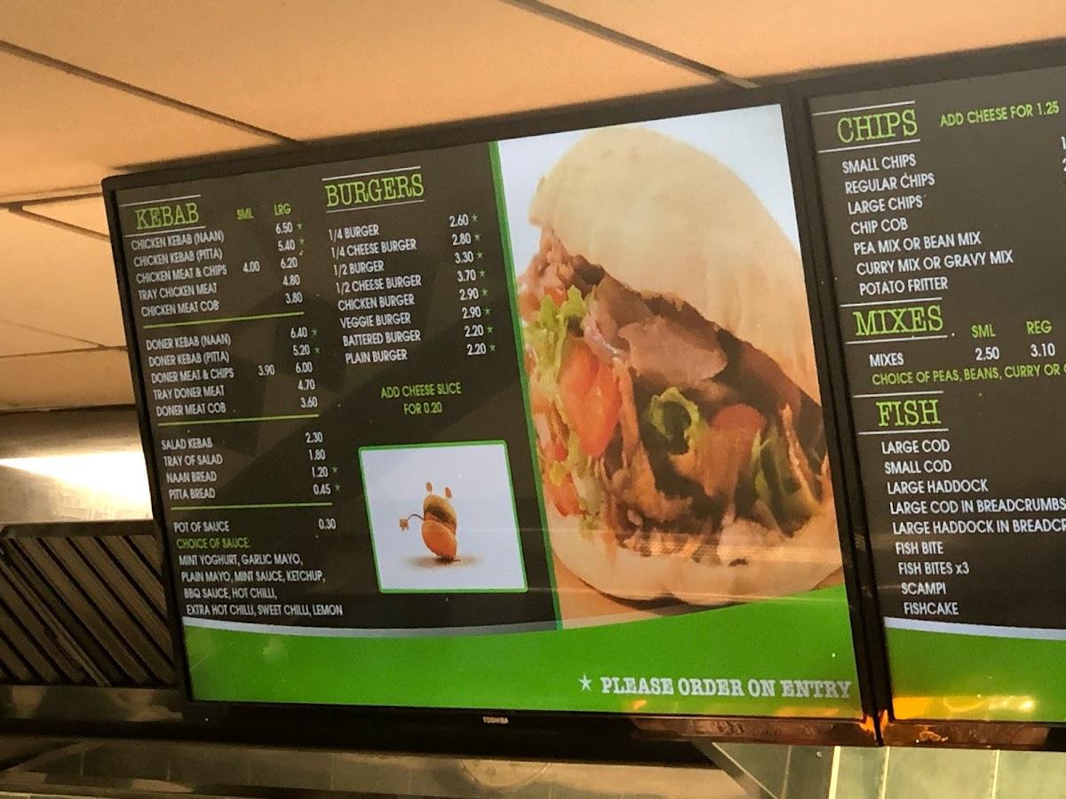 Menu at Sandiacre Fish Bar, Nottingham