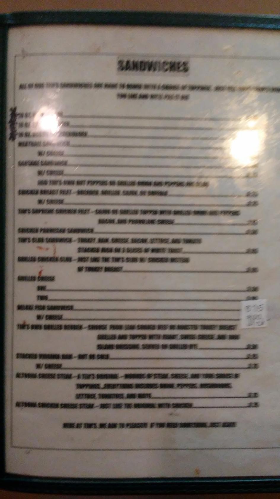 Menu at Tim's American Cafe, Altoona