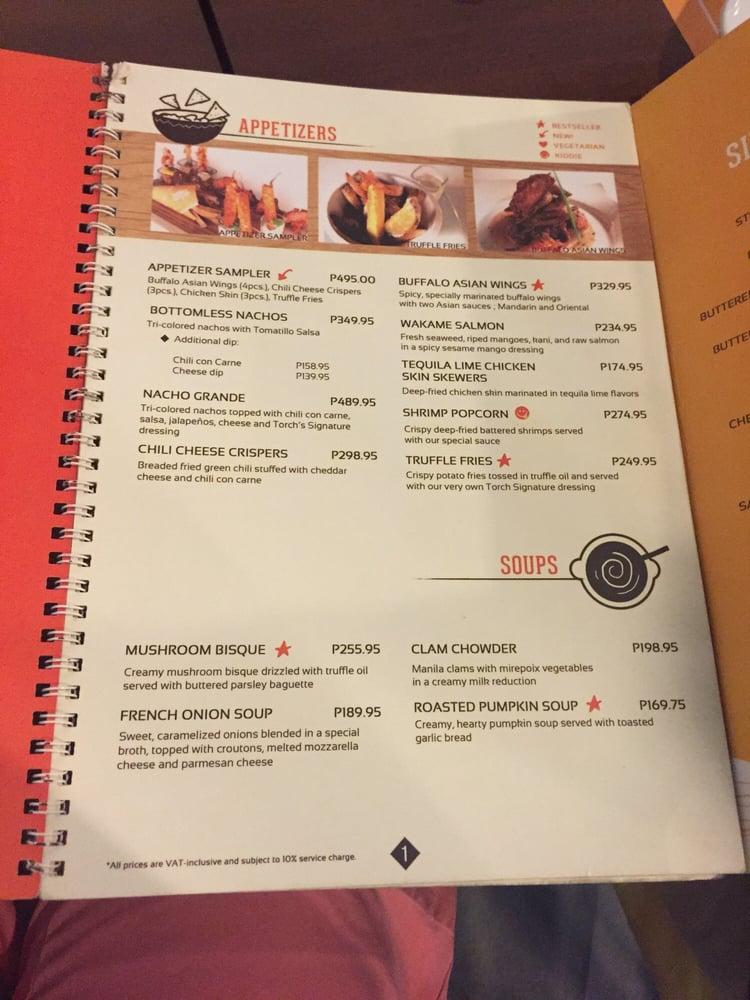 Menu at Torch Restaurant, San Juan, J324+99G