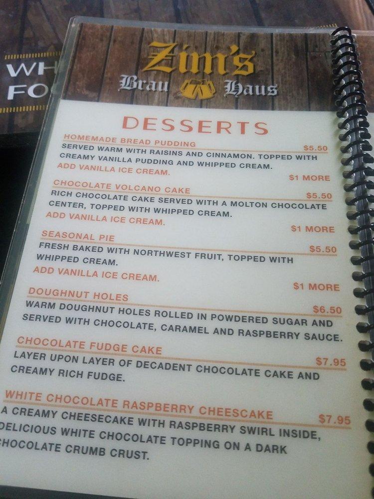 Menu at Zim's Sports Bar and Grill, The Dalles