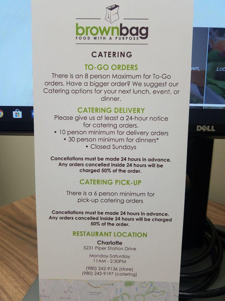 Menu at Brown Bag restaurant, Charlotte