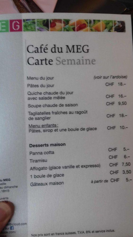 Menu at Café du MEG, Geneva