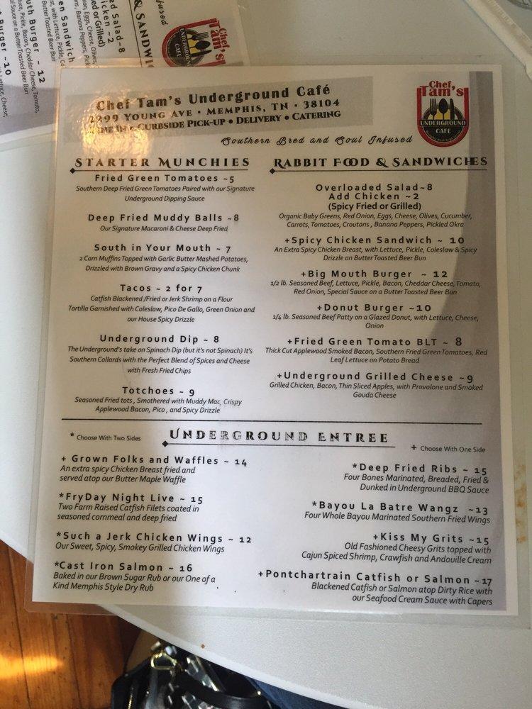 Menu at Chef Tam's Underground Cafe, Memphis, 668 Union Ave