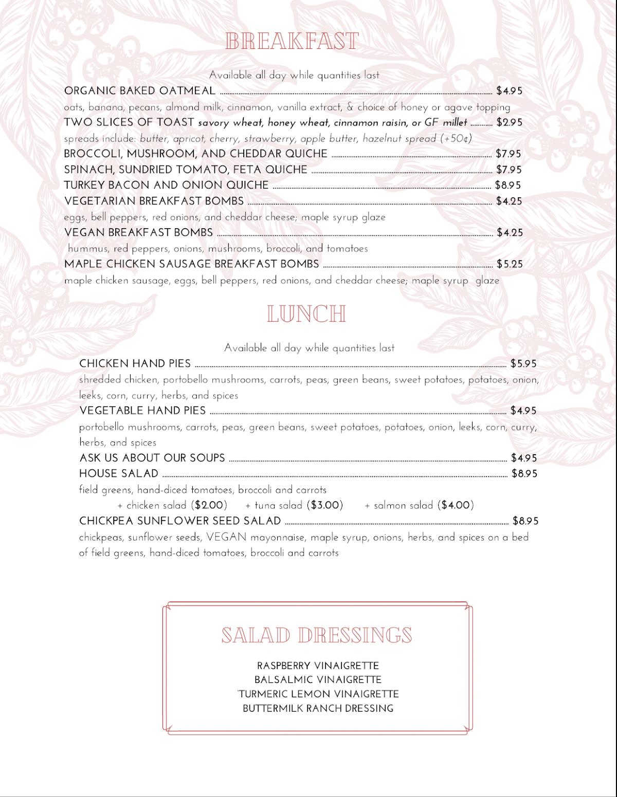 Menu at Garnet Gal's Coffee Shop & Bakery, Atlanta