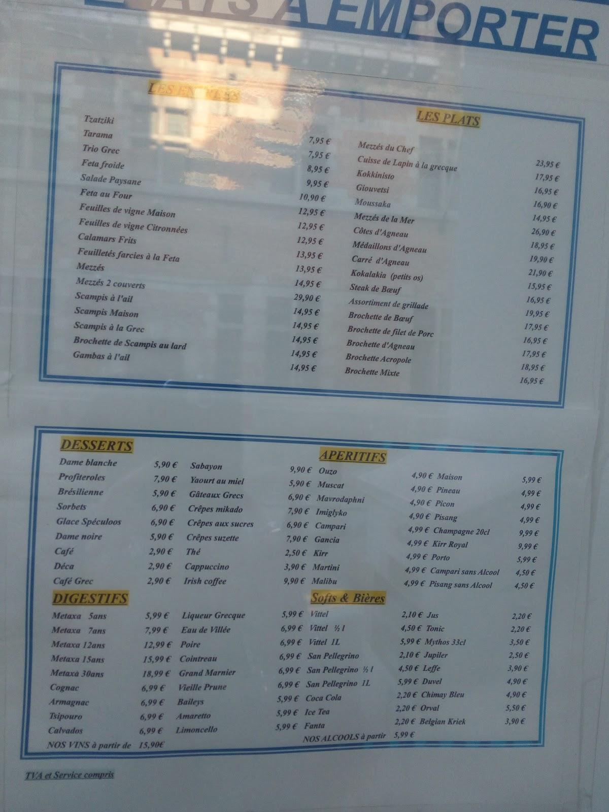 Menu au L'Acropole, Braine-le-Comte
