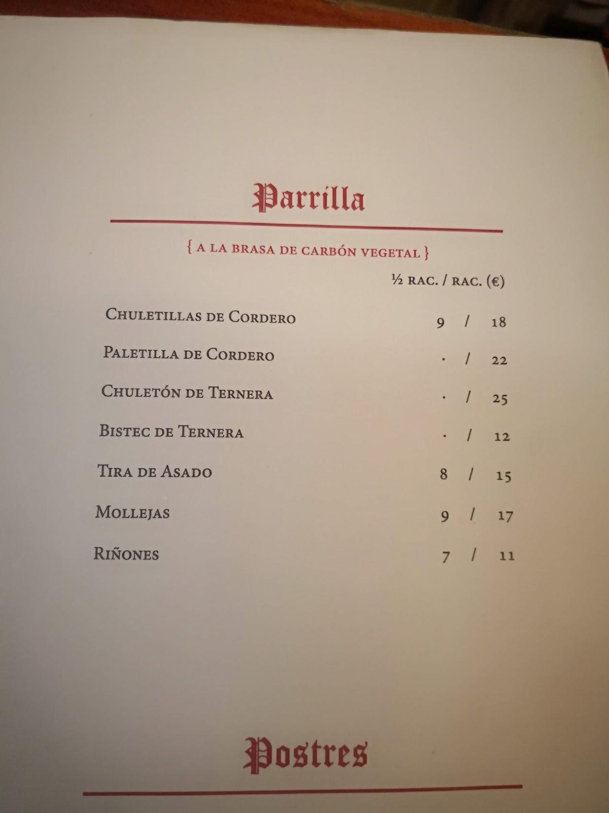 Carta de Mesón Restaurante Sancho, Gijón