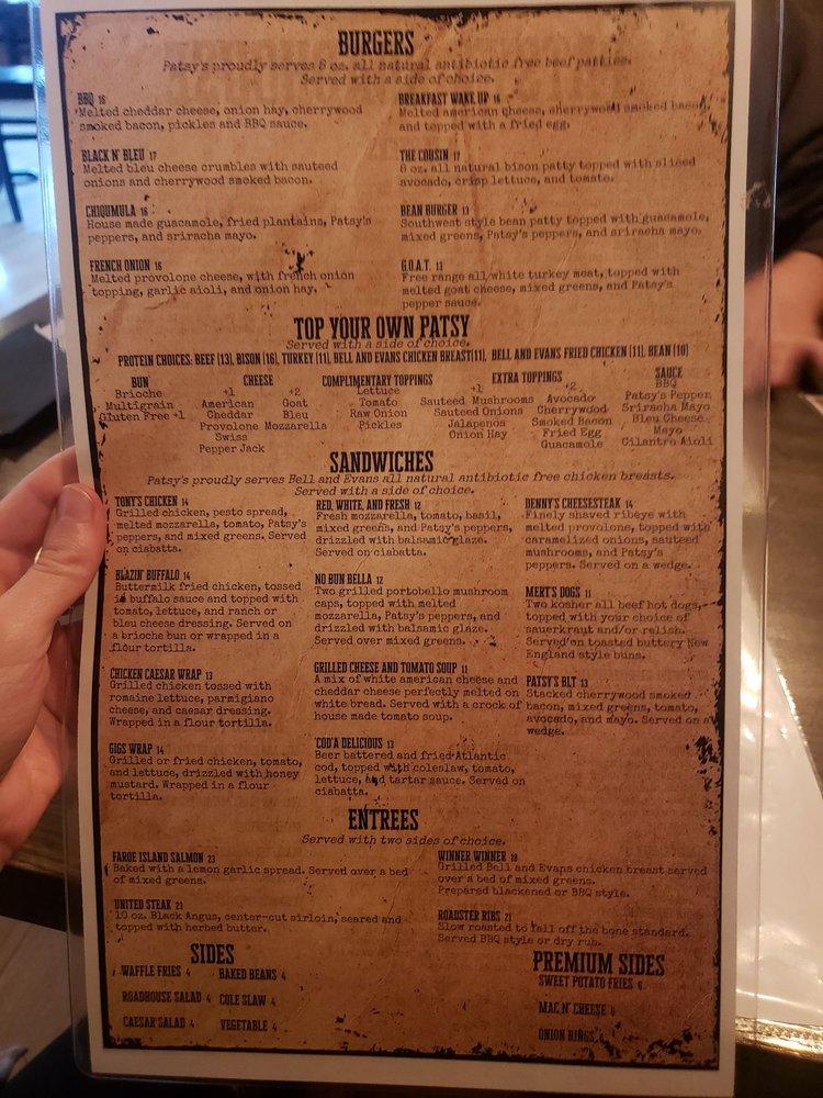 Menu at Patsy’s Roadhouse restaurant, Hopewell Junction