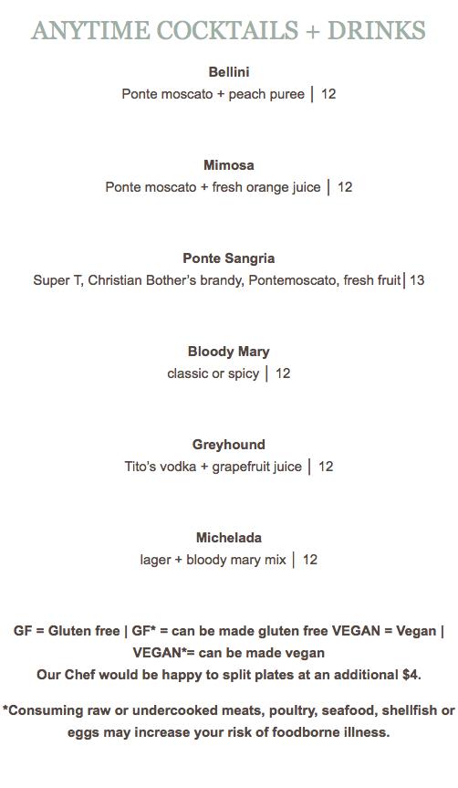 Menu at Poolside Bar & Café at Ponte Vineyard Inn, Temecula