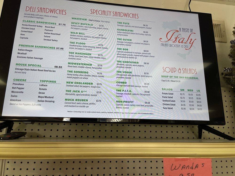 Menu at A Taste Of Italy restaurant, Clive