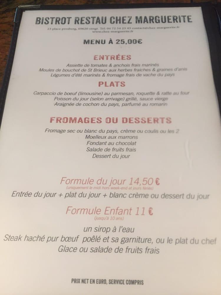 Menu au Chez Marguerite pub et bar, Oingt