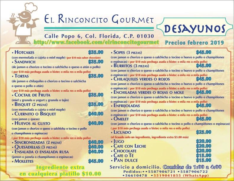 Menu at El Rinconcito Gourmet restaurant, Mexico City, Popo 6