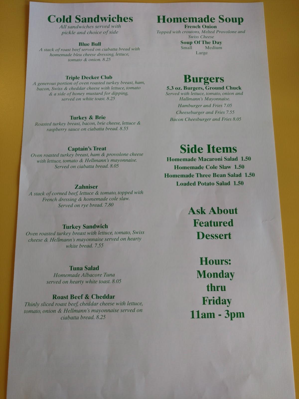 Menu at Fairmount Cafe, Sebring