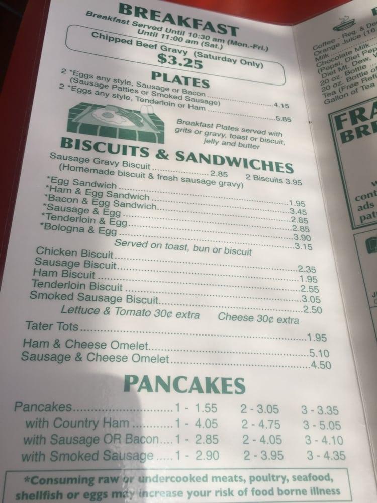 Menu at Frank & Larry's Drive In restaurant, Greensboro