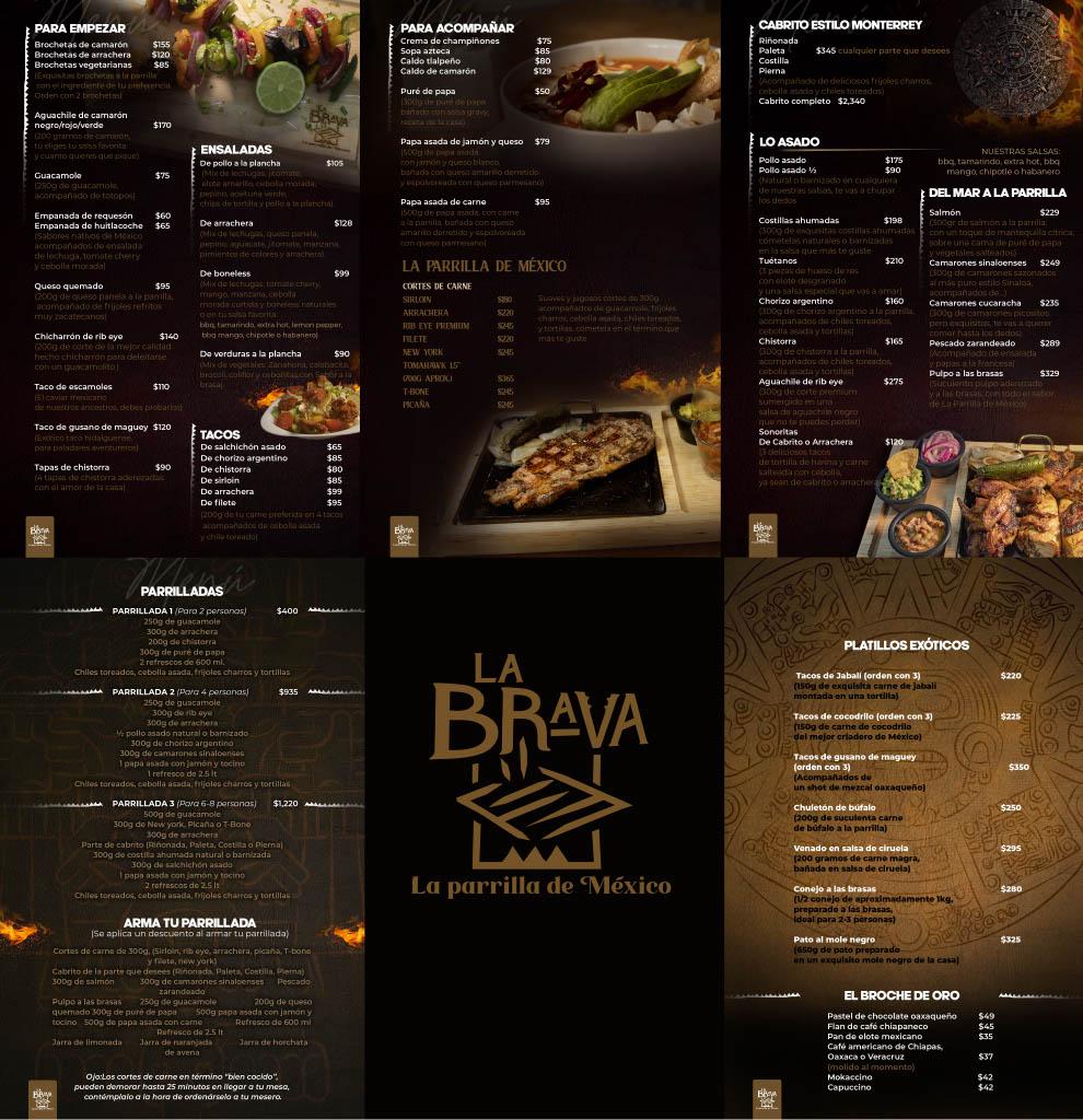 Carta de BRAVA, Parrilla y Cocina Mexicana, Zacatecas