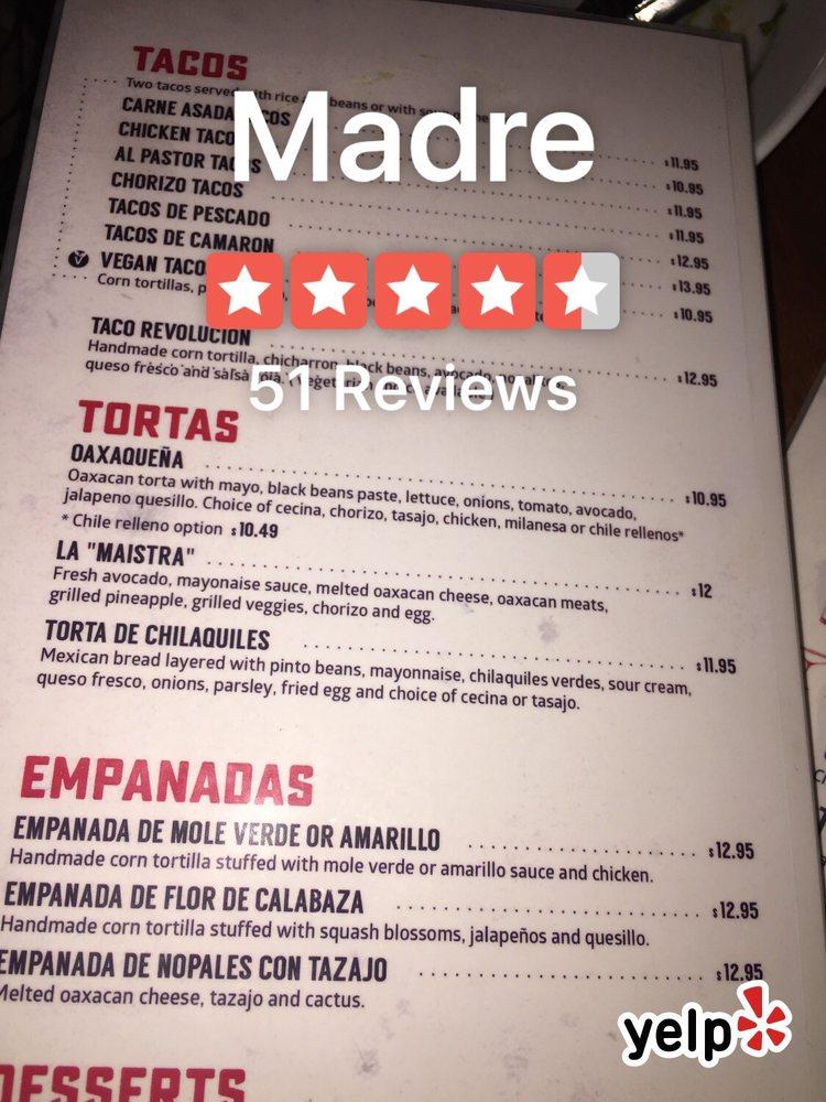 Menu at Madre! Oaxacan Restaurant and Mezcaleria, Torrance