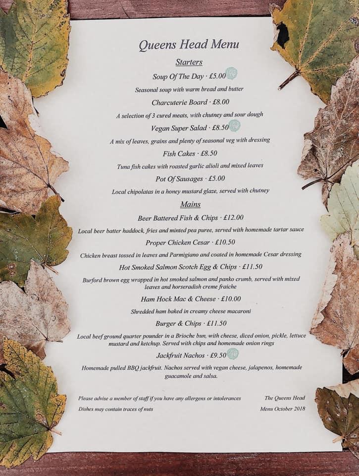 Menu at The Queens Head pub & bar, Oxford, 26 Church Rd