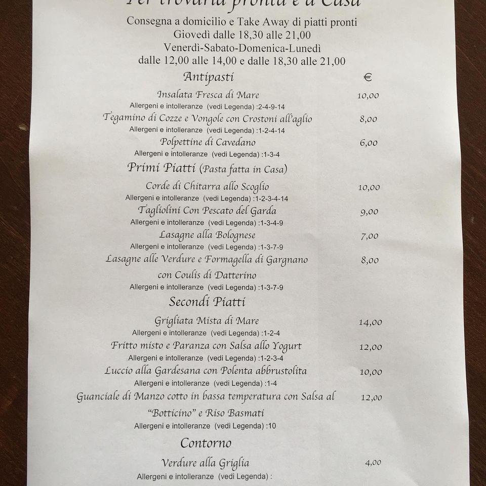 Menu at Ristorante Al Miralago, Gargnano