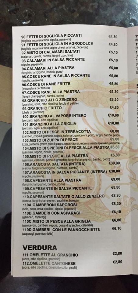 Menu da Ristorante Cinese Drago Rosso di Xu Leping, Piamborno